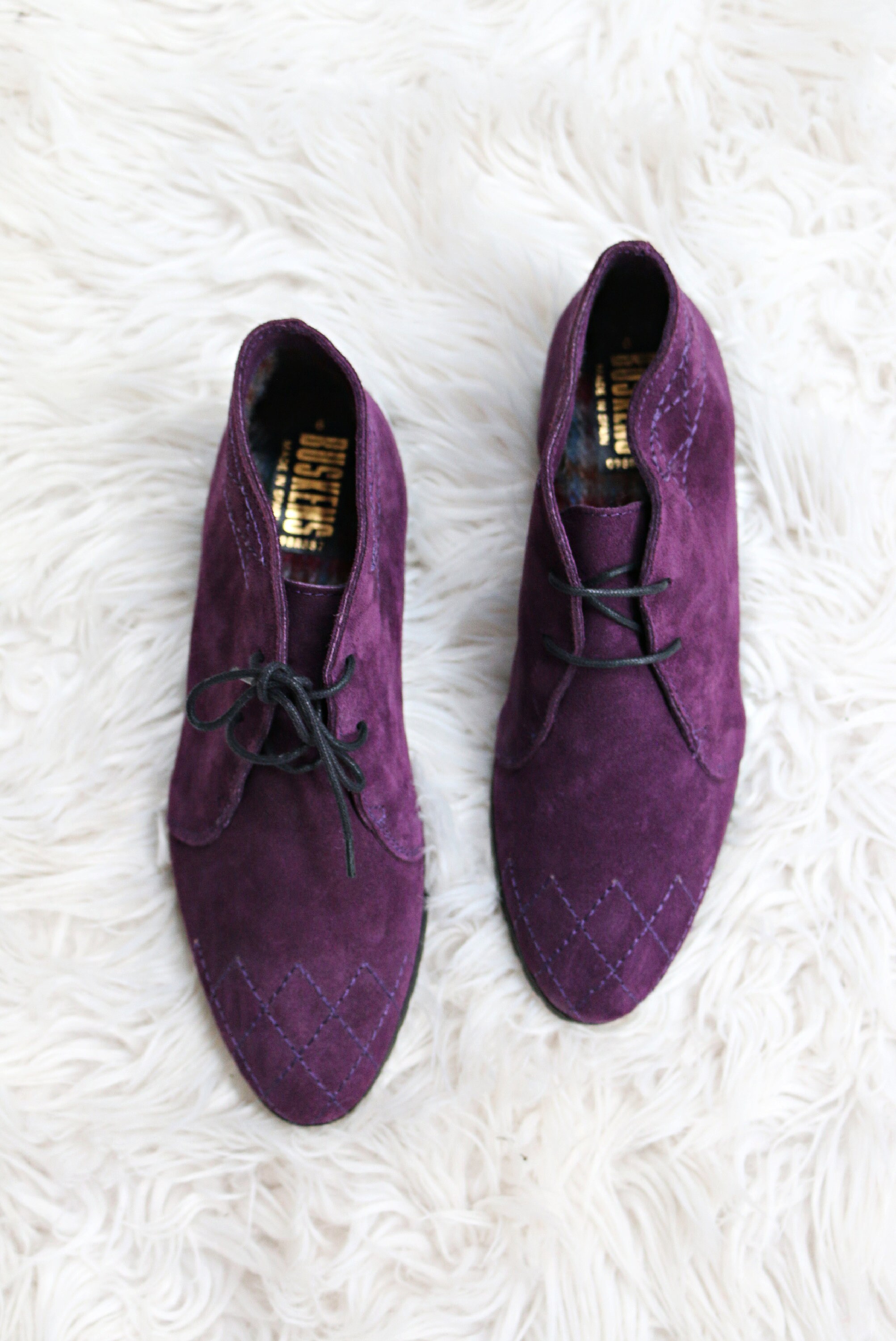 Deadstock, 1990's Buskens Eggplant and Suede Boots // Women's Size 5-1/ ...