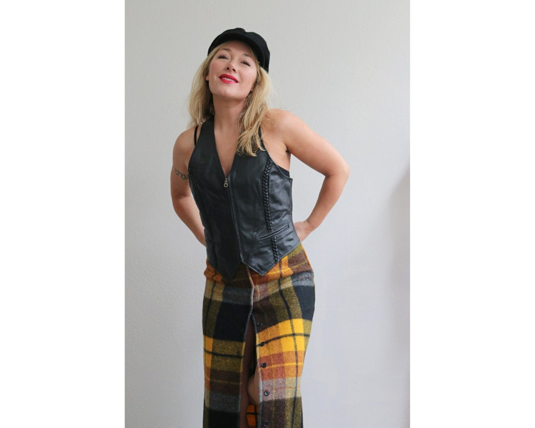 2000's FMC Black Braid & Leather Biker Vest // Women's Size Medium to ...