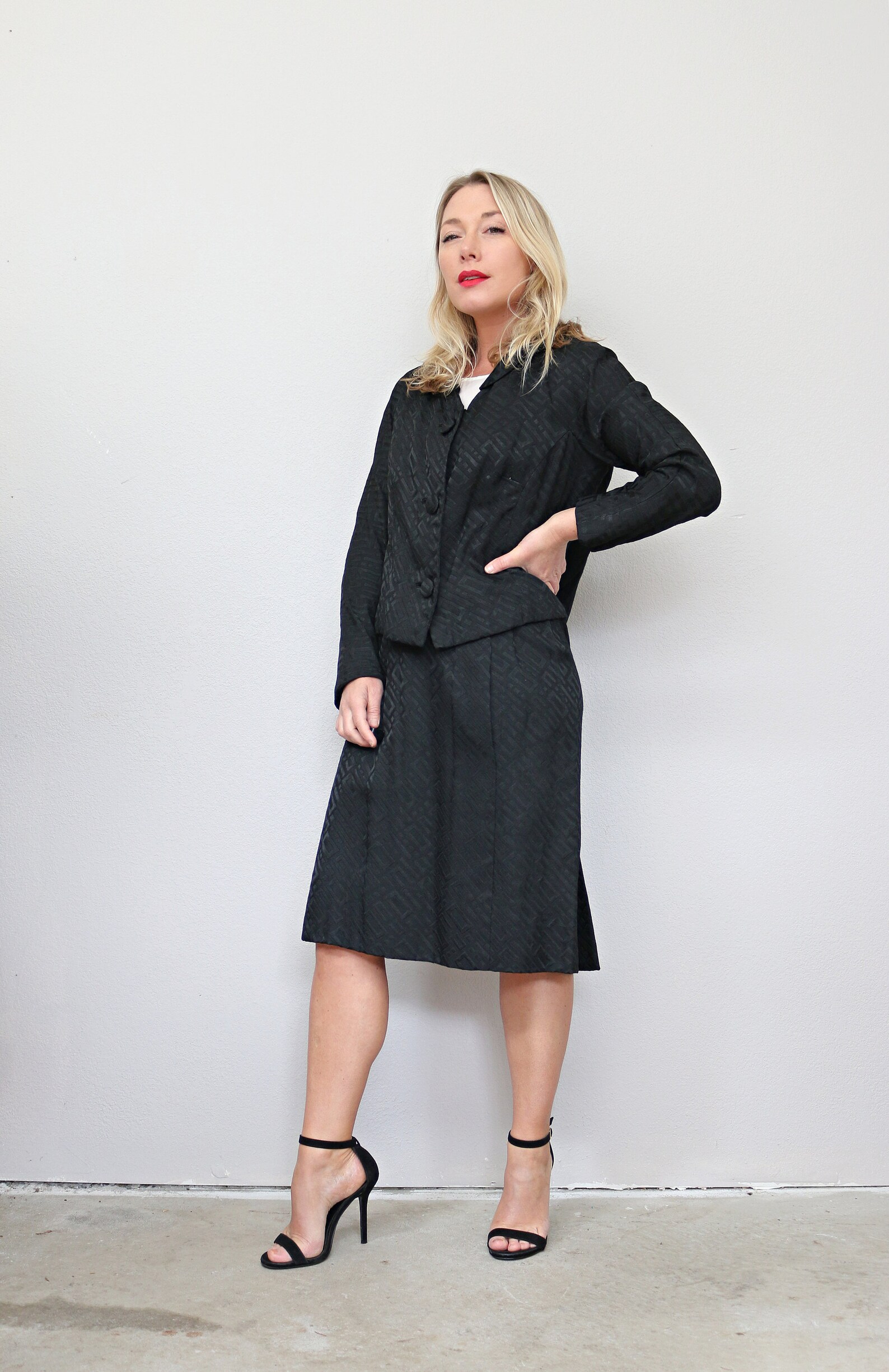 1950's Geometric Black Drop Suit Set // Women's Size | Etsy