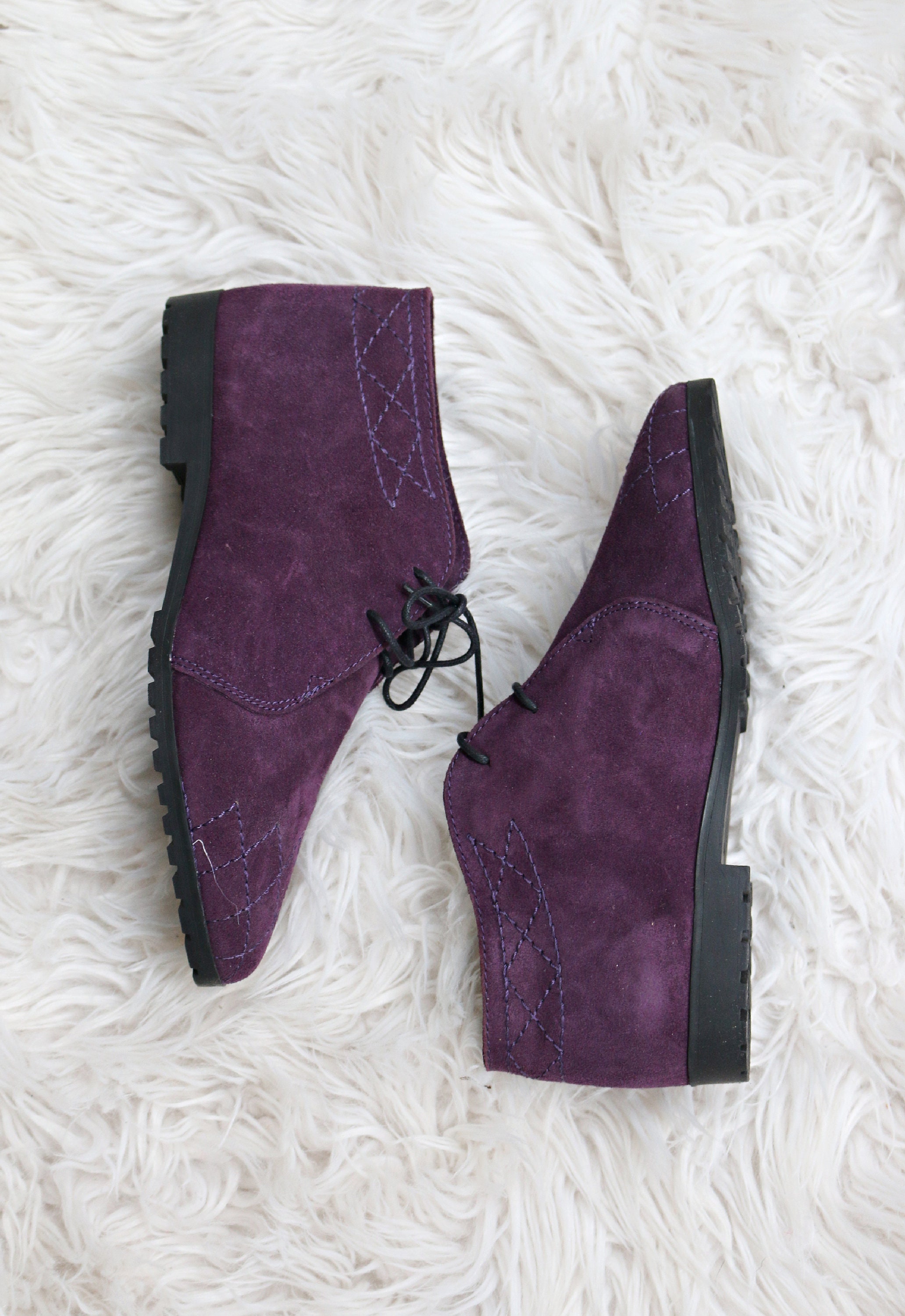 Deadstock, 1990's Buskens Eggplant and Suede Boots // Women's Size 5-1/ ...