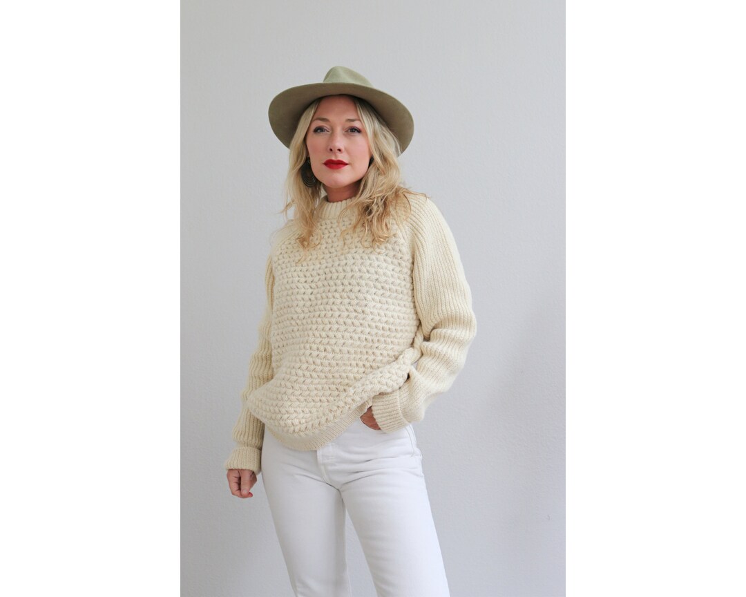 1980's Ivory British Wool Sweater // Women's Size Large to Extra Large ...