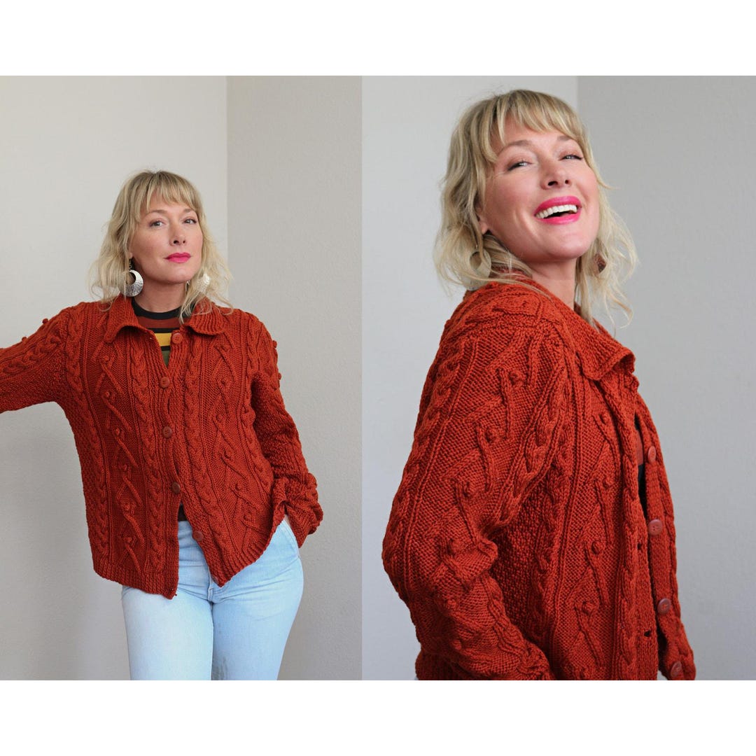 1960's Vintage Burnt Orange Handknit Cardigan ~ Women's MD LG ~ Medium ...