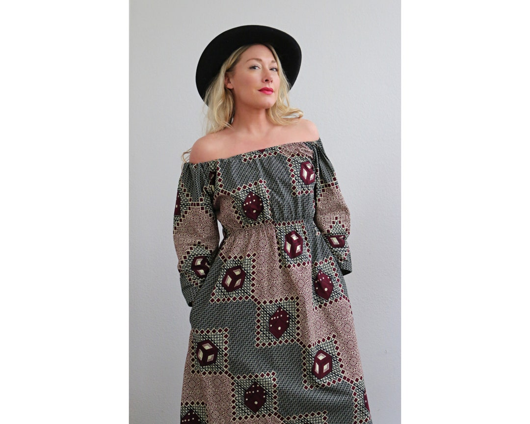 1980's Ankara Super Java African Print Midi Dice Dress // Women's Size ...