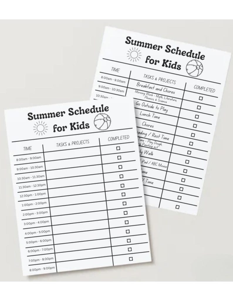Summer Schedule for Kids - Etsy