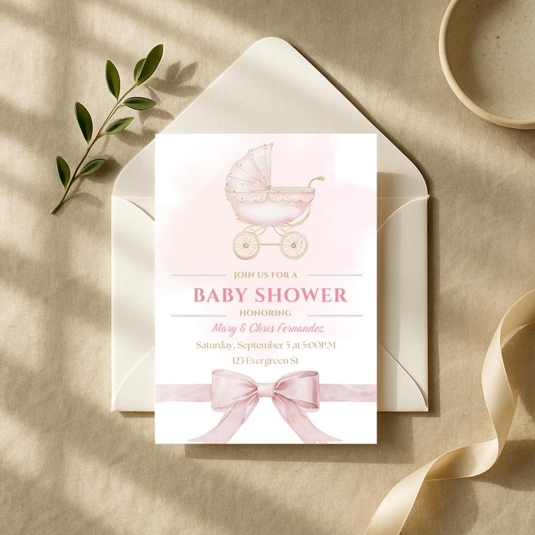 Editable Baby Shower Invitation Girl | Pink Baby Shower Template ...