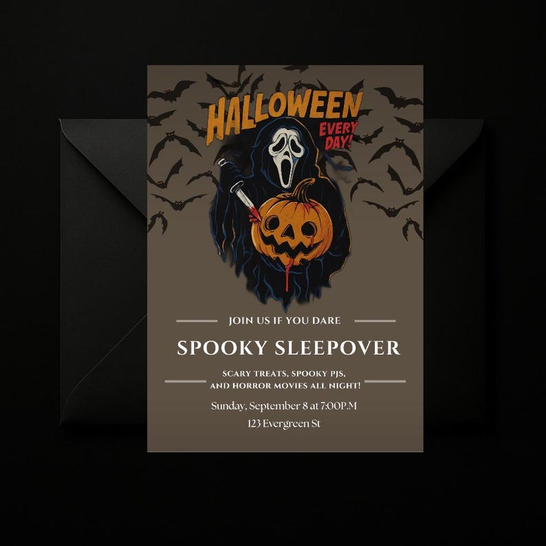 Spooky Halloween Invitation | Horror Movie Marathon | Digital Halloween ...