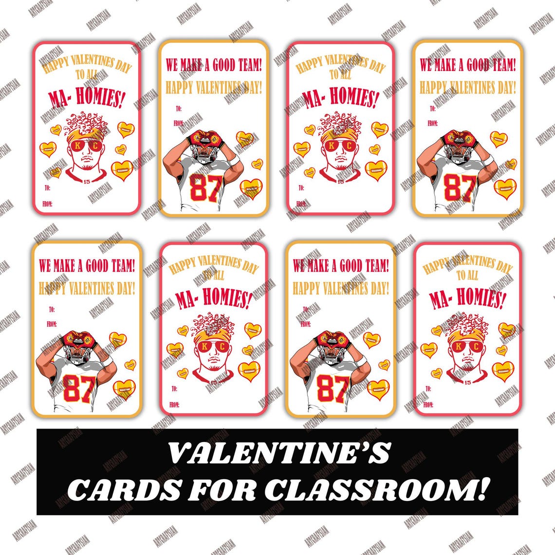 Kansas City Chiefs-inspired Classroom Valentine's Day Cards | Digital ...