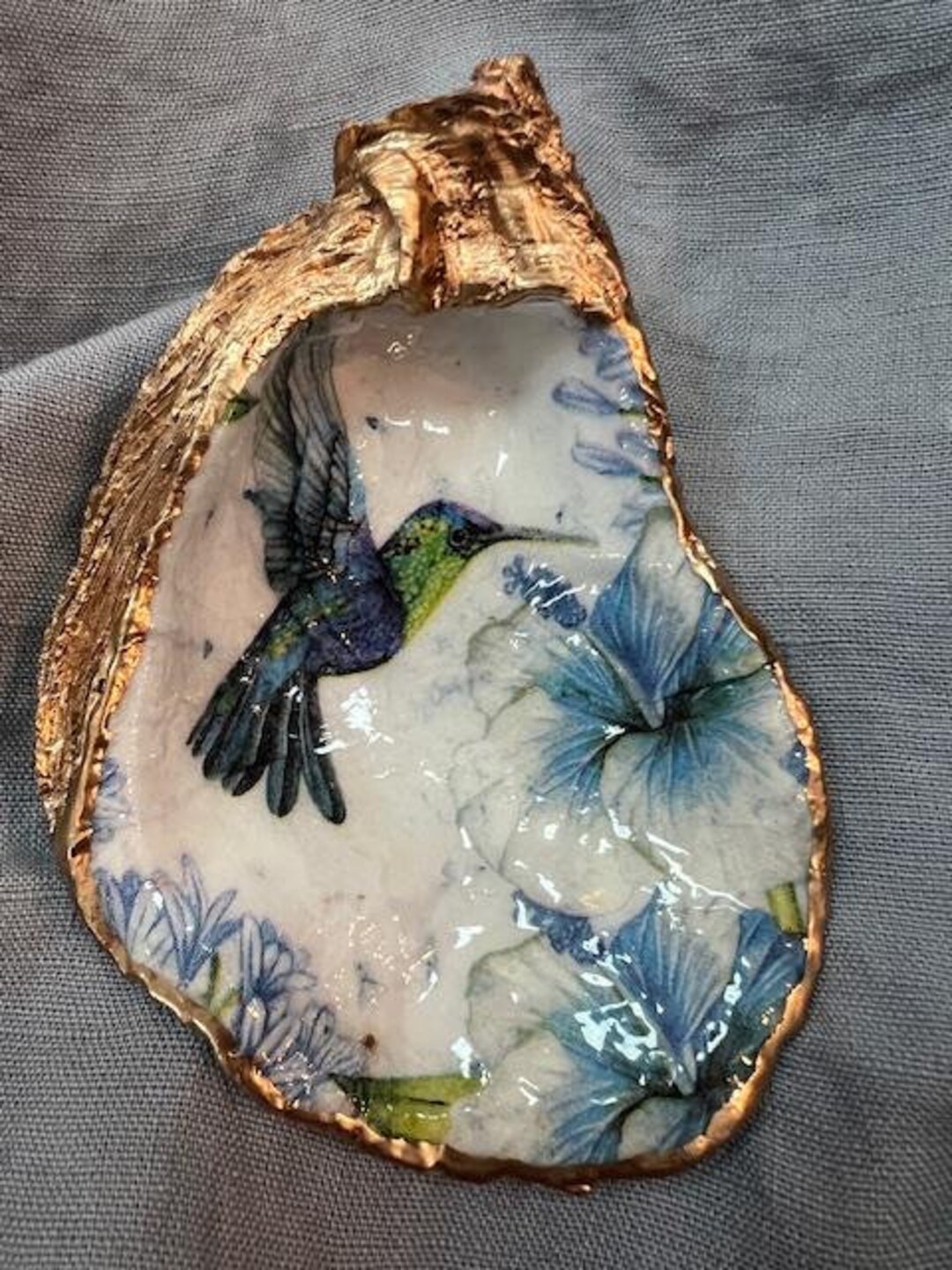 Hummingbird Oyster Trinket/oyster Shell Ring Dish/oyster Shell Decor ...