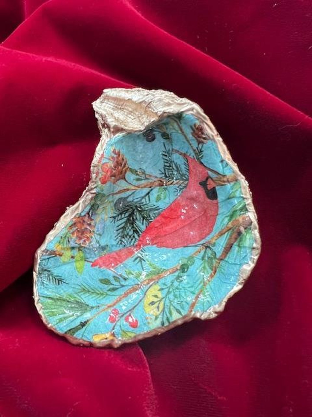Red Cardinal Oyster Shell Ring Dish/oyster Shell Trinket, Dish ...