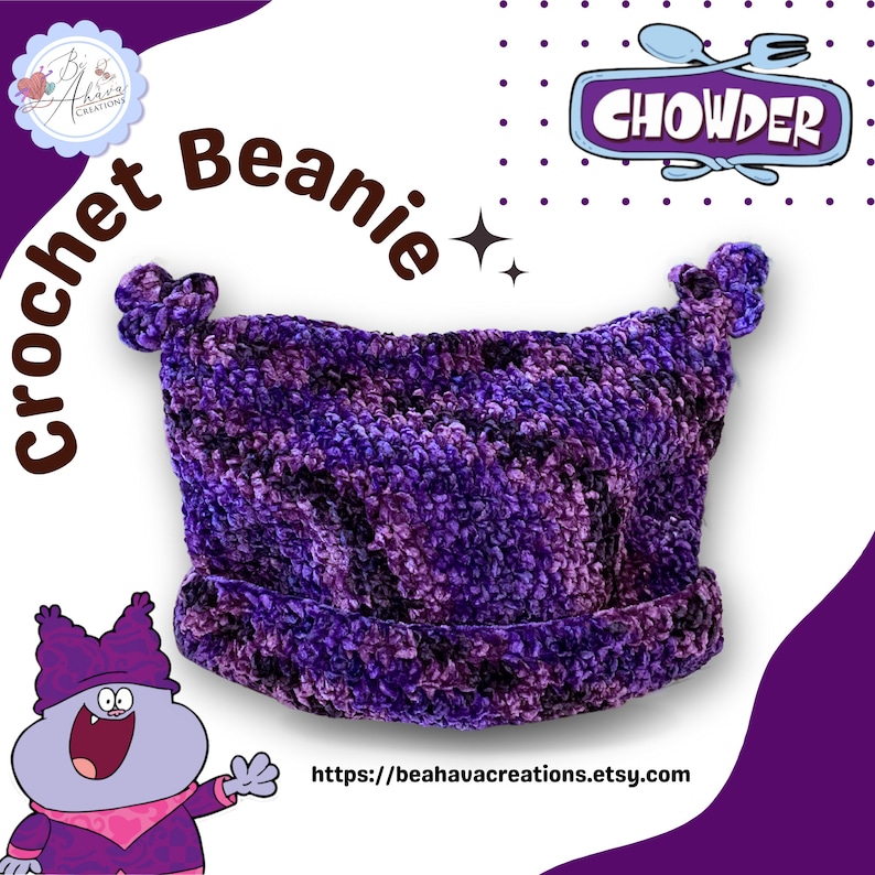 Chowder Beanie: Nickelodeon Cartoon Hat - Handmade Crochet Velvet ...