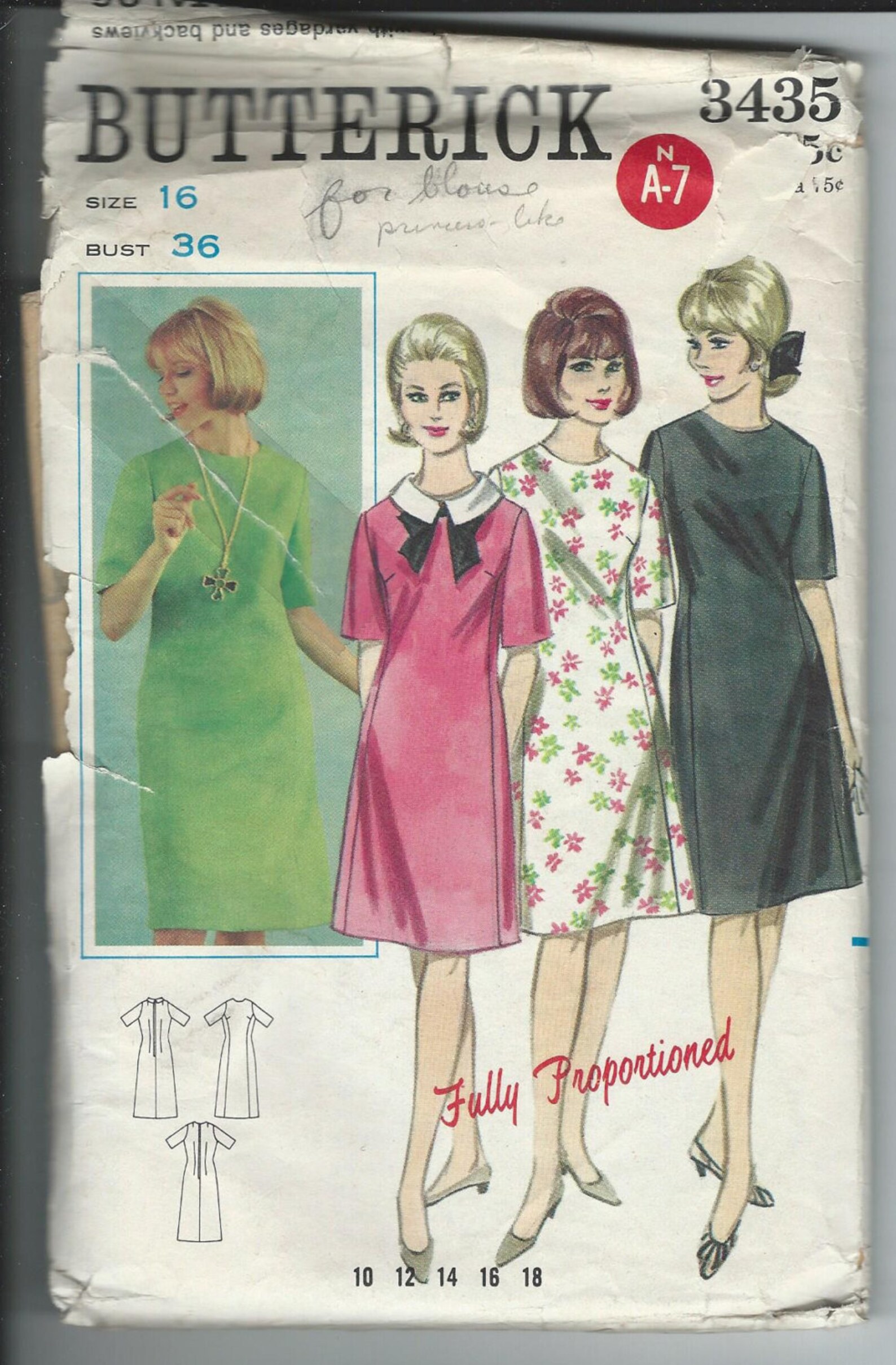 1960s VINTAGE BUTTERICK PATTERN. Proportioned Dress. 5435 Size 16. - Etsy