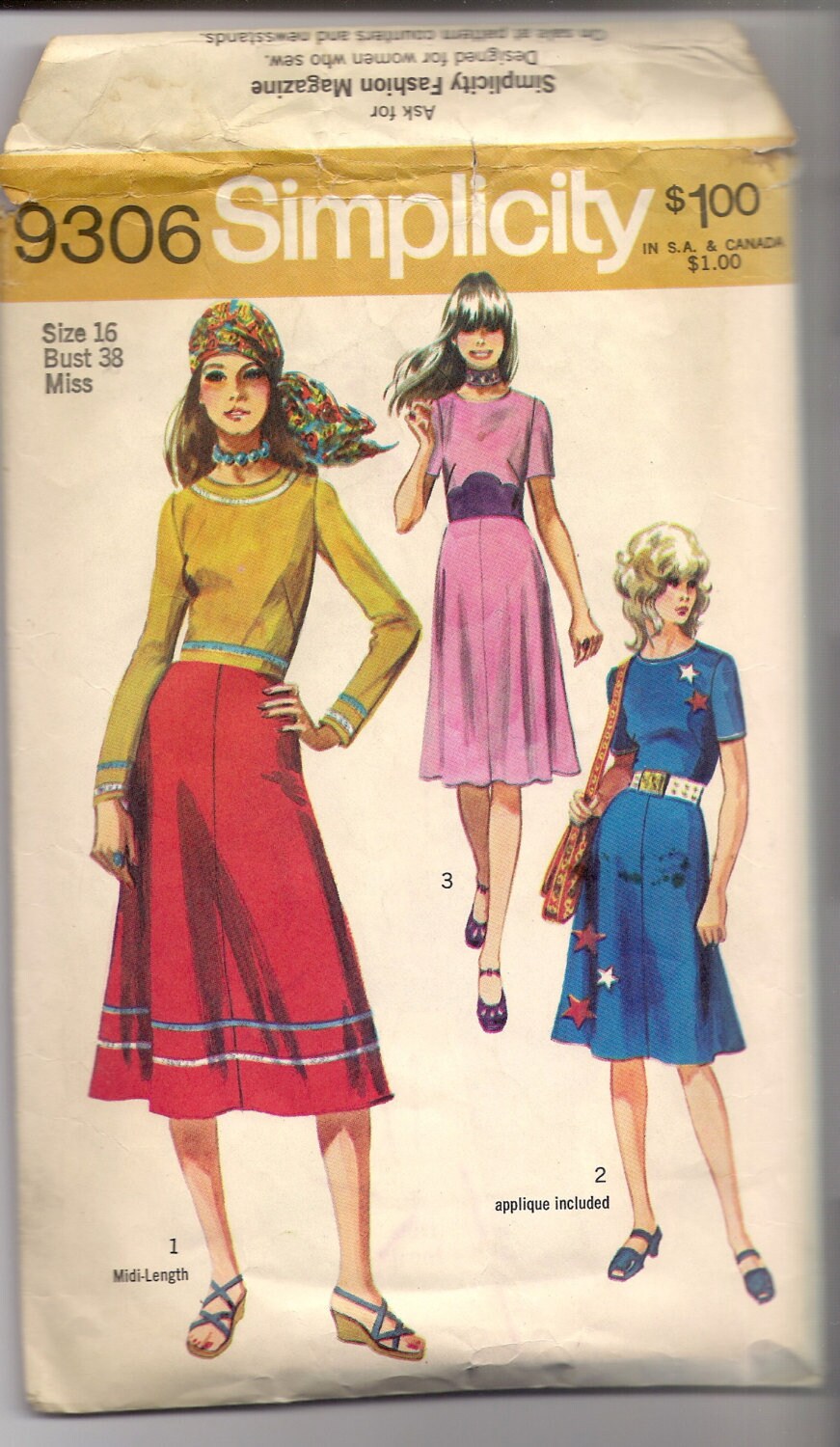 Sewing Patterns Vintage 1971 Simplicity 9709 Misses Retro Dress in Two ...