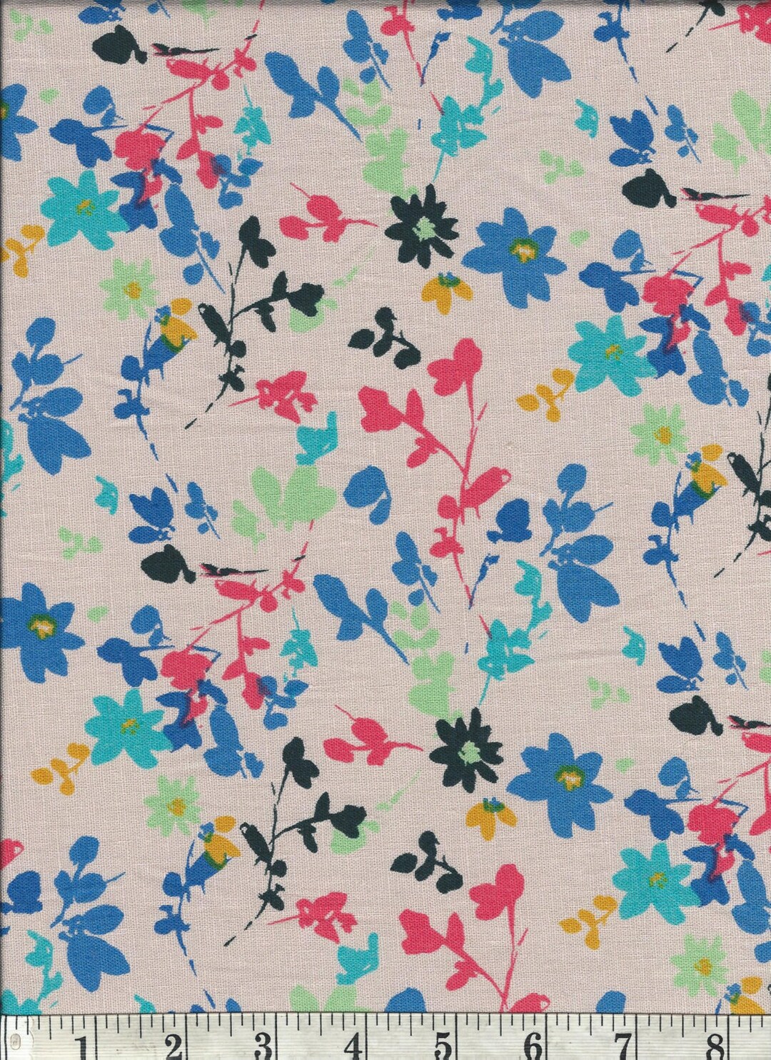 Bright Floral Print on Tan Linen/lycra Fabric. 52" Wide. - Etsy
