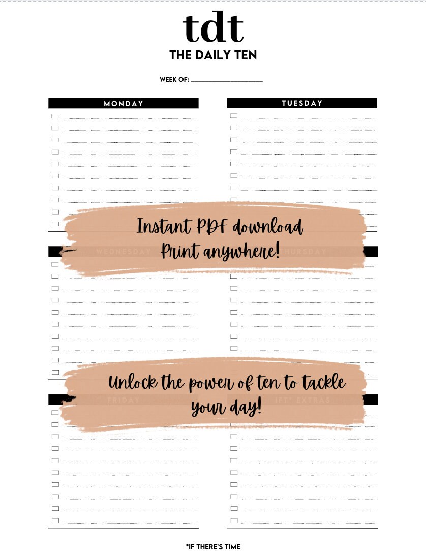 The Daily Ten - Downloadable Printable Task List, Daily Planner ...