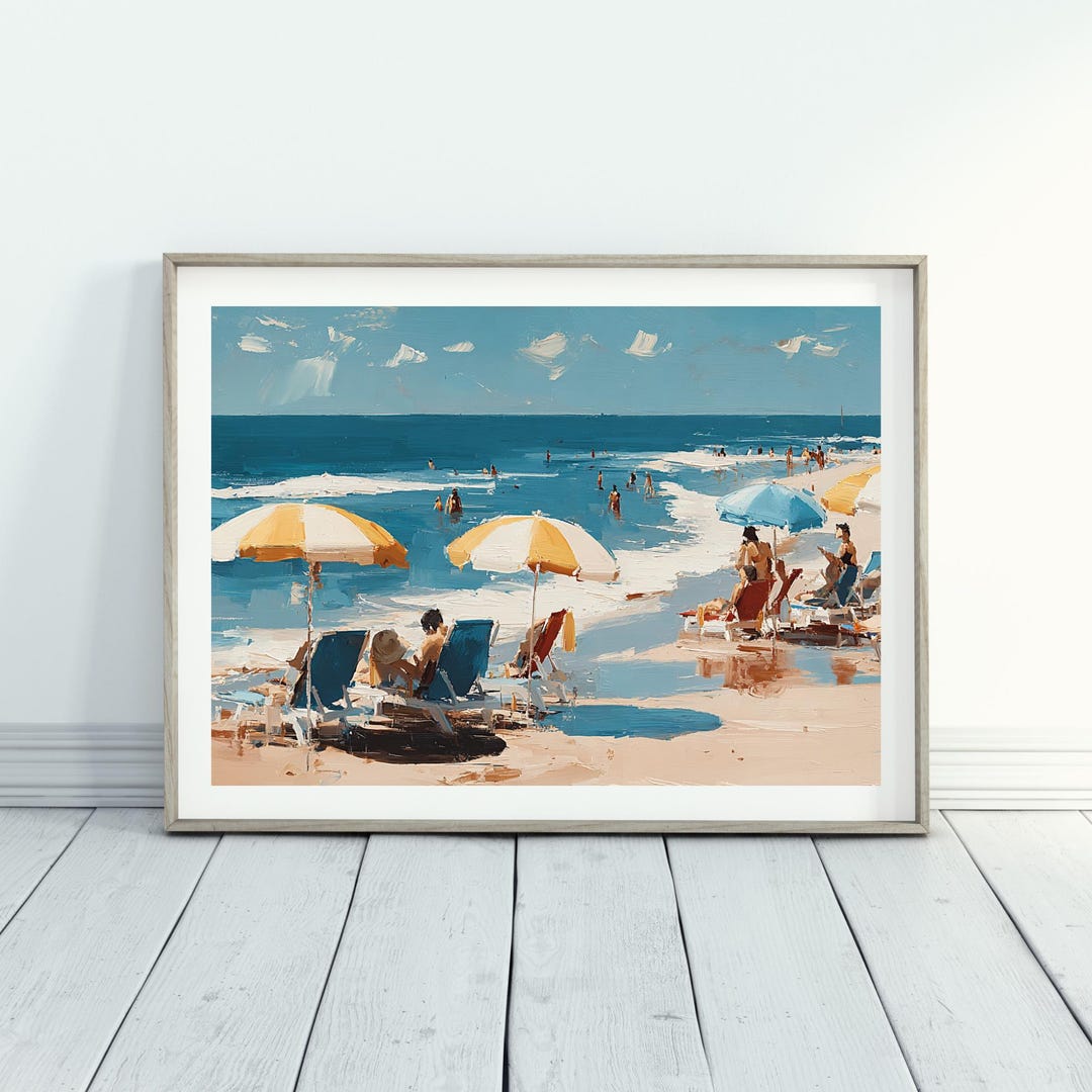 Sunbathers Beach Painting Printable Artwork Instant Download - Etsy