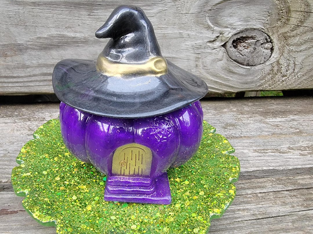 Black Hatted Halloween Pumpkin House Jewelry Keepsake Candy Holder - Etsy