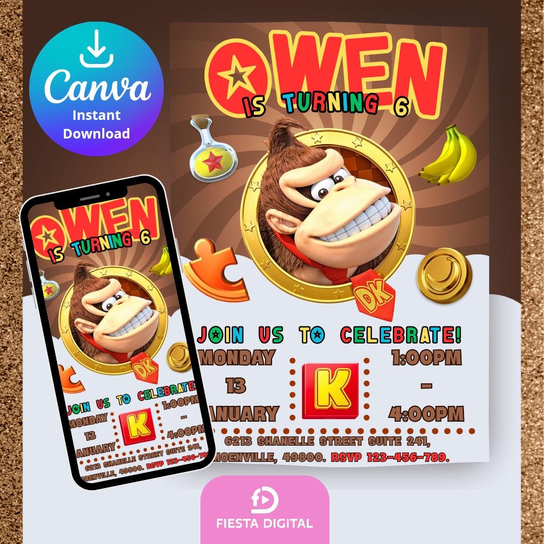 Donkey Kong Editable Birthday Invitation | Canvatemplate | Instant ...