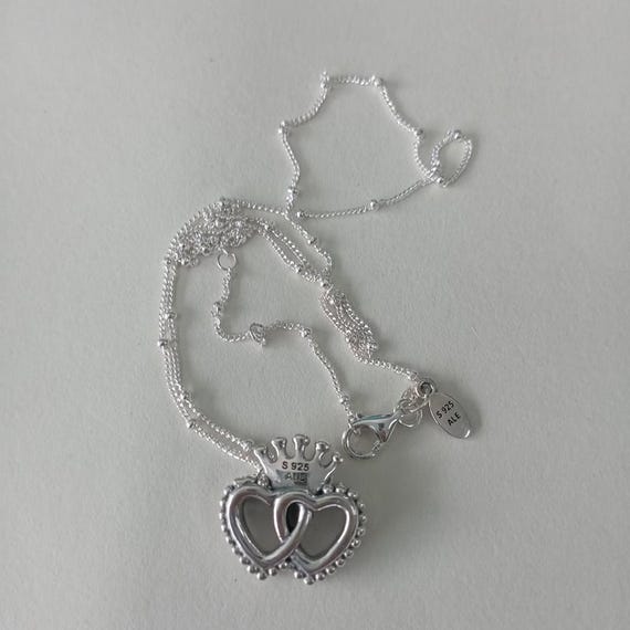New Pandora Crown Interwined Hearts Pendant Necklace 45cm