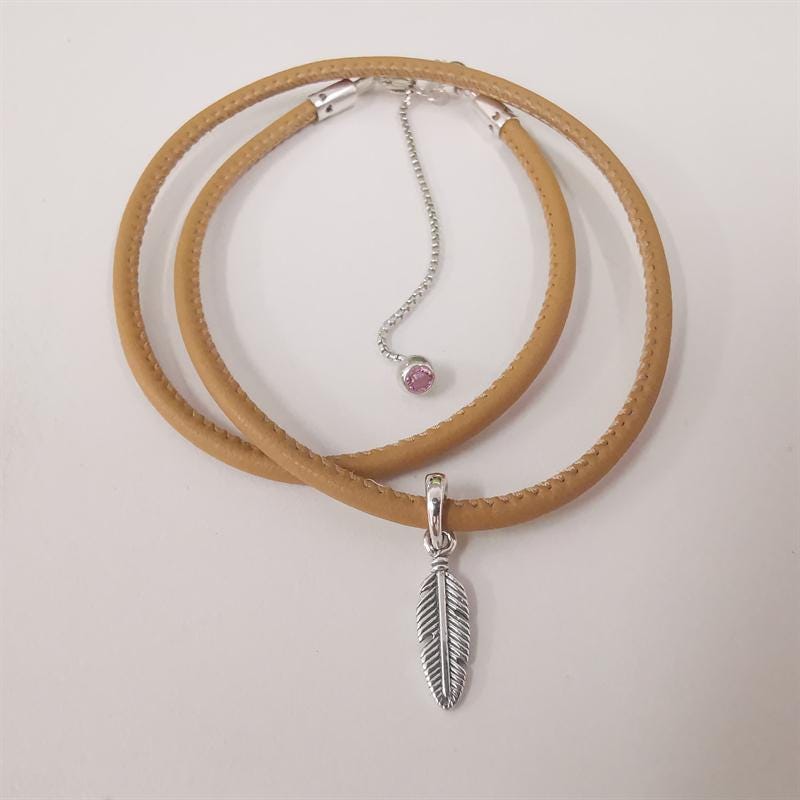 Pandora Tan Leather Feather Choker Necklace Brand New S925 Ale Etsy