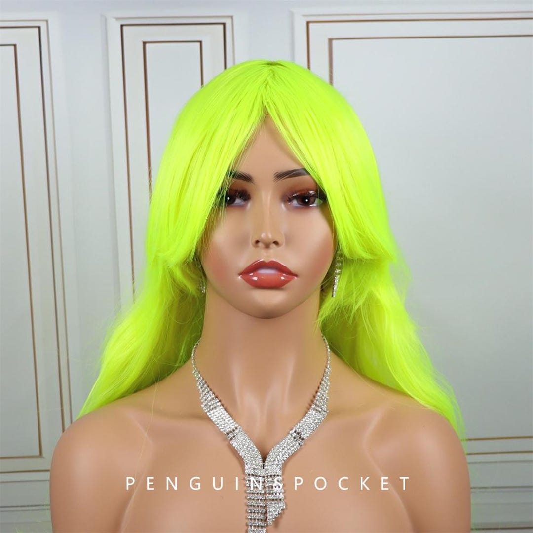 Neon Green Wig, Lady Long Hair Wigs Curly Wigs Wavy Anime Cosplay ...