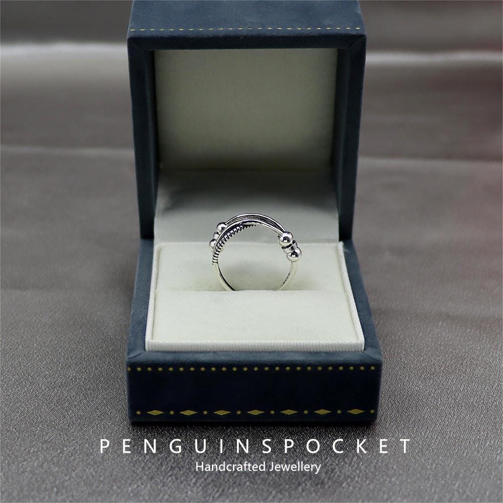 925 Sterling Silver Adjustable Anxiety Bead Ring, Fidget Anxiety Ring ...