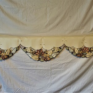 Fall Maple Leaf Embroidered Mantel Scarf, Ivory Linen Style (96 X 17 ...