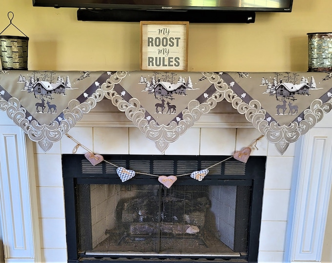 Fireplace Mantle Scarf Christmas Holiday With Silver Gray Reindeer ...