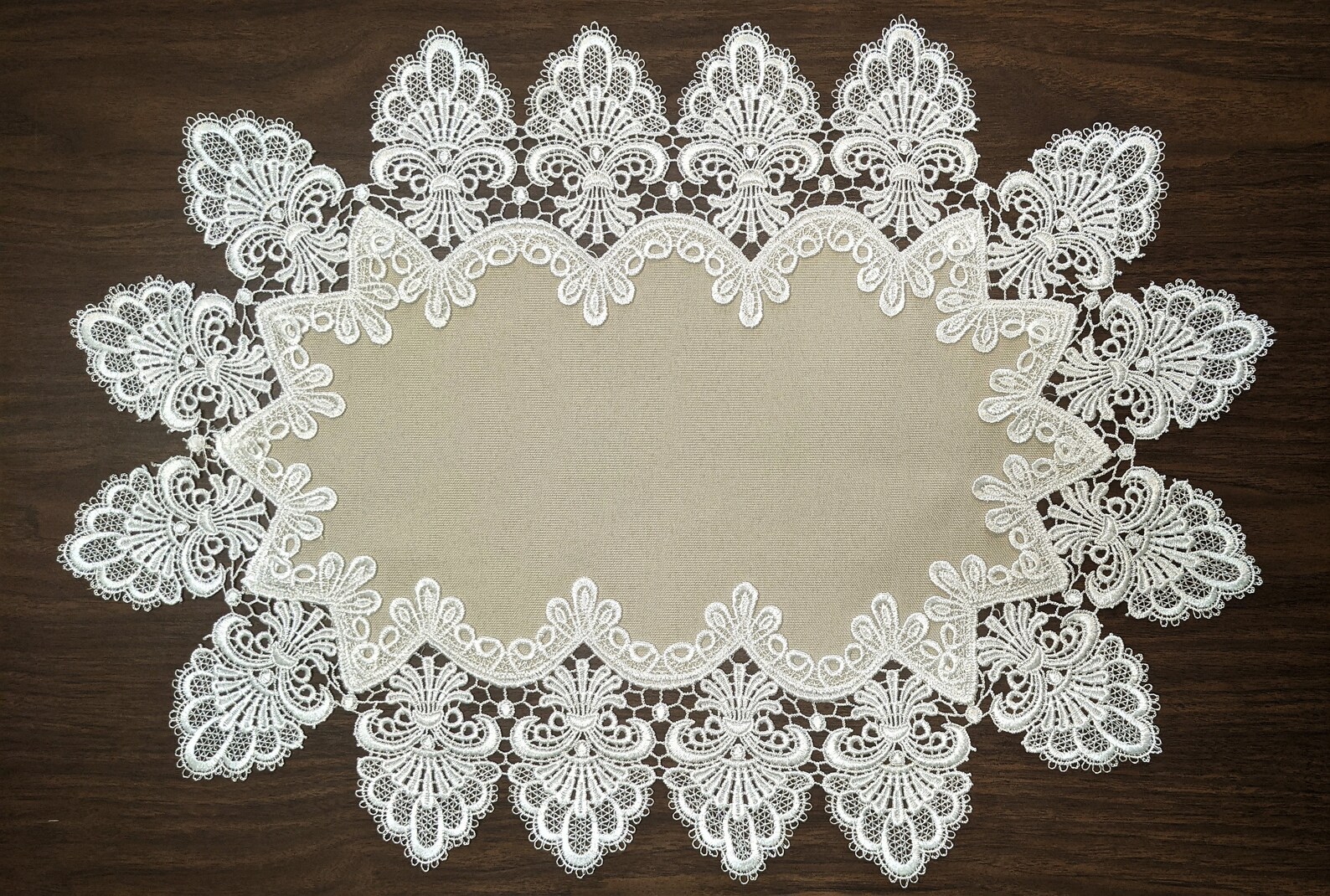 White Venetian Lace Table Runner With Tan Burlap Linen Various Sizes - Etsy
