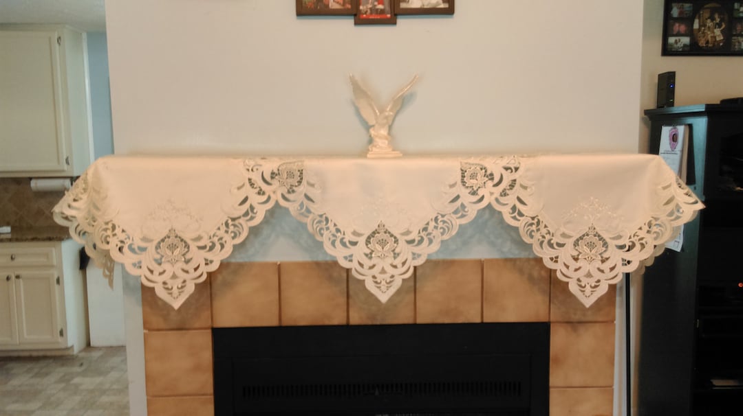 Fireplace Mantel Scarf With Ivory Lace and Ivory Embroidery Combination ...