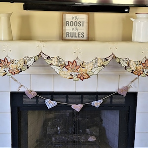 Fall Maple Leaf Embroidered Mantel Scarf, Ivory Linen Style (96 X 17 ...