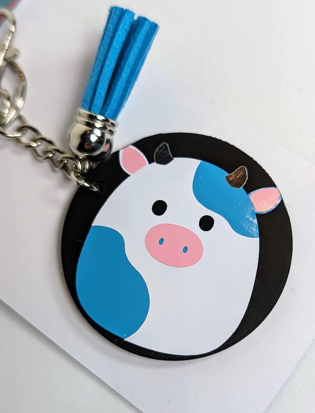 Blue Cow Squish Keychain - Etsy