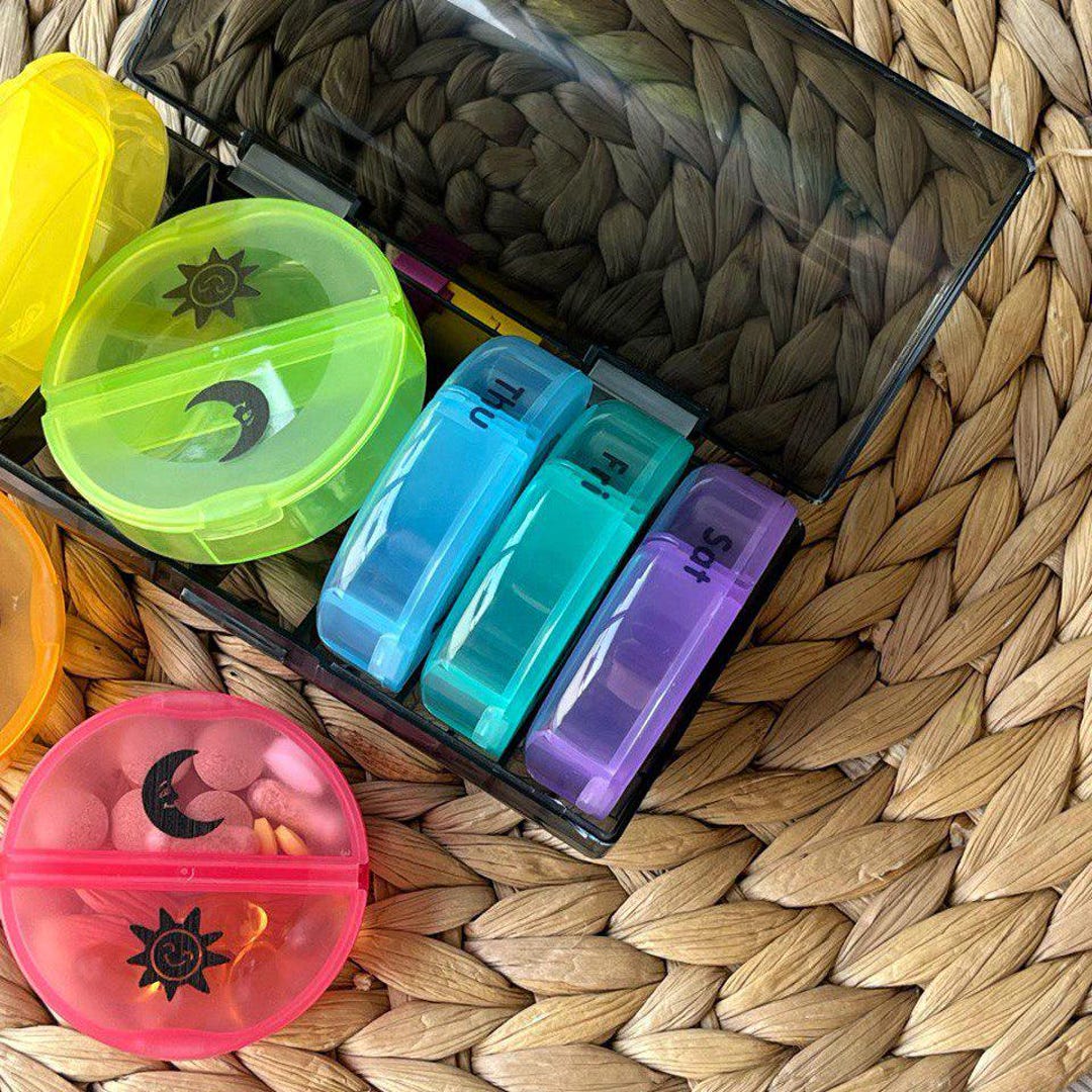 Pill Box 7 Day Pill Organizer Portable Pill Case Day Night Pill Box ...