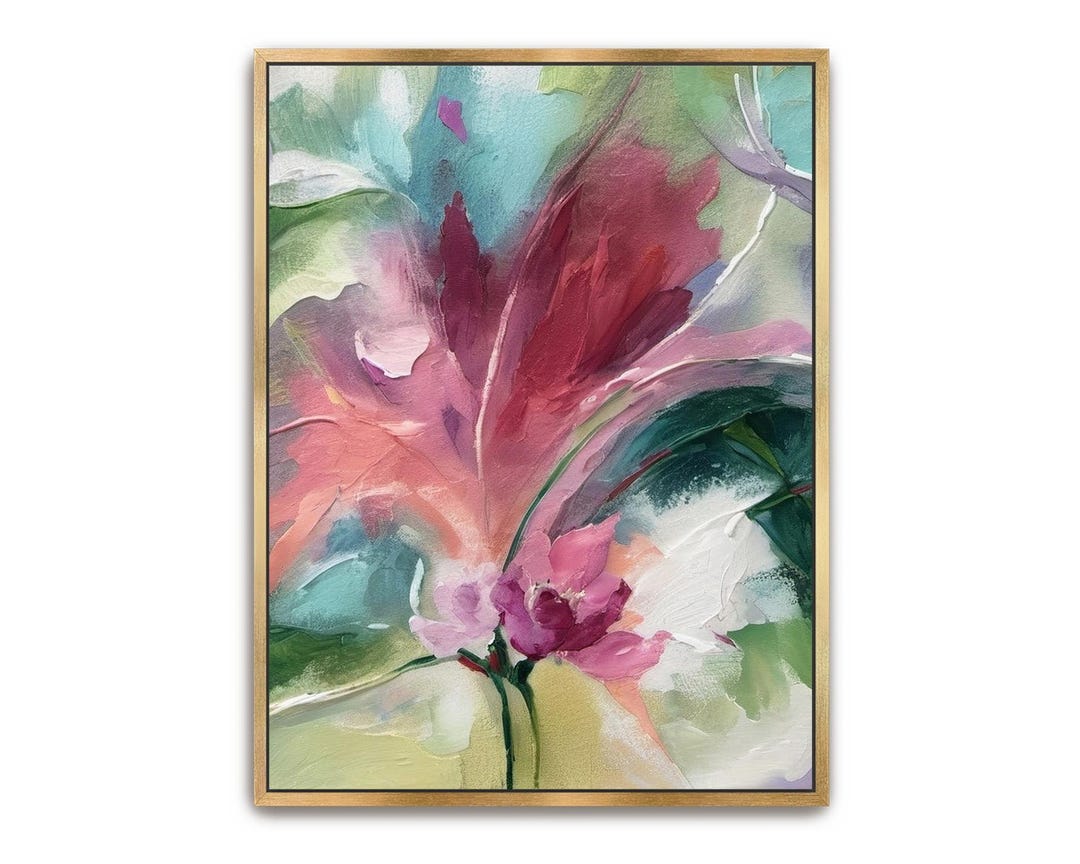 Hand Painted Floral Abstract Painting: Textured Framed Canvas Wall Art ...