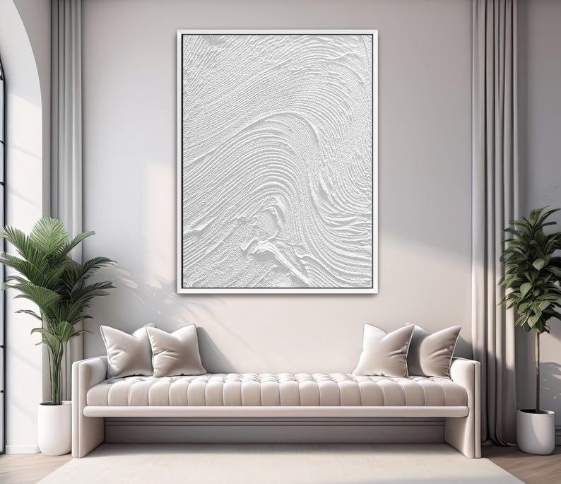 Abstract Hand Painted All White Textured 3D Art Painting Textured Large ...
