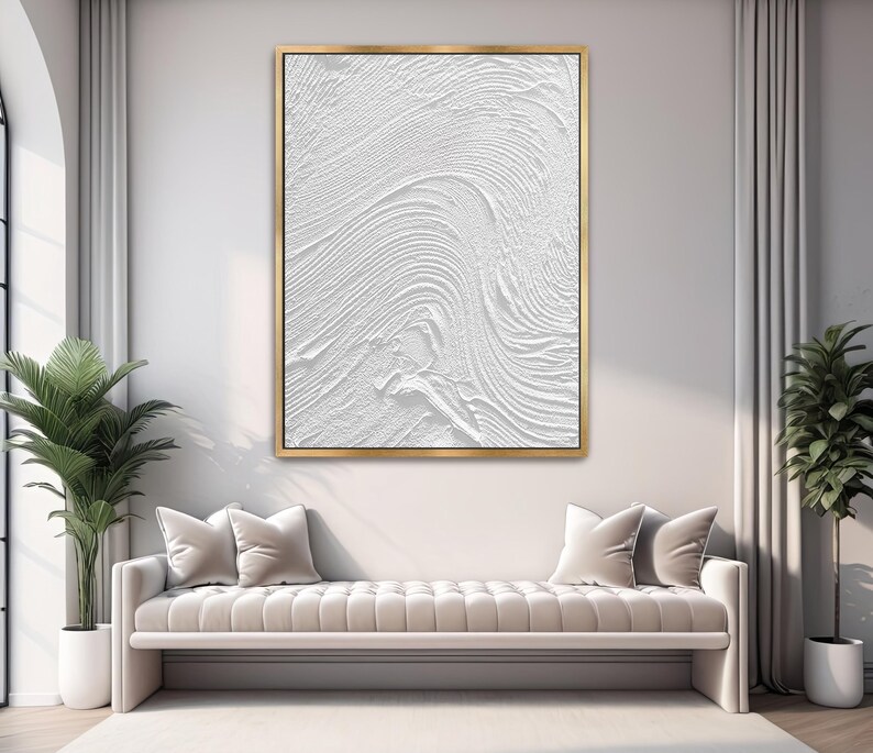 Abstract Hand Painted All White Textured 3D Art Painting Textured Large ...