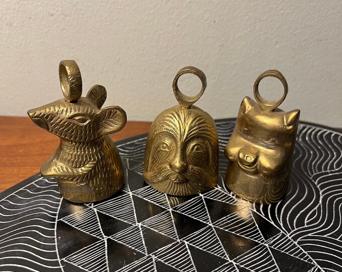 Set of 3 Animal Brass Bells - Pig, Mouse - Knickknack Figurine ...