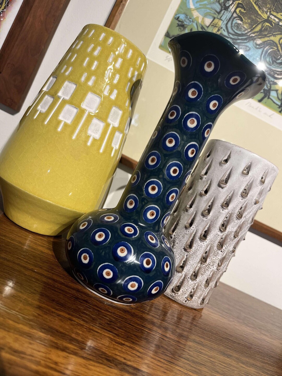 9" Polish Pottery Vase - Bolesławiec Pottery - Blue Green Peacock Dots ...