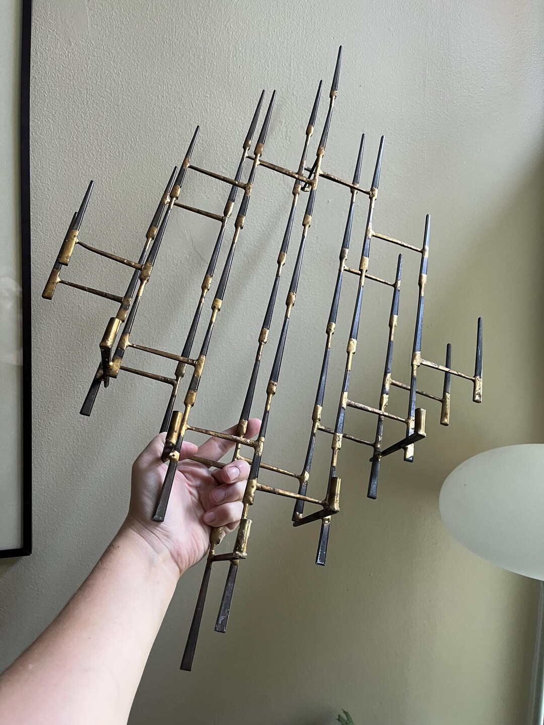 Mid-century Modern Brutalist Nail Art Candle Wall Sconce - Signed Syma ...