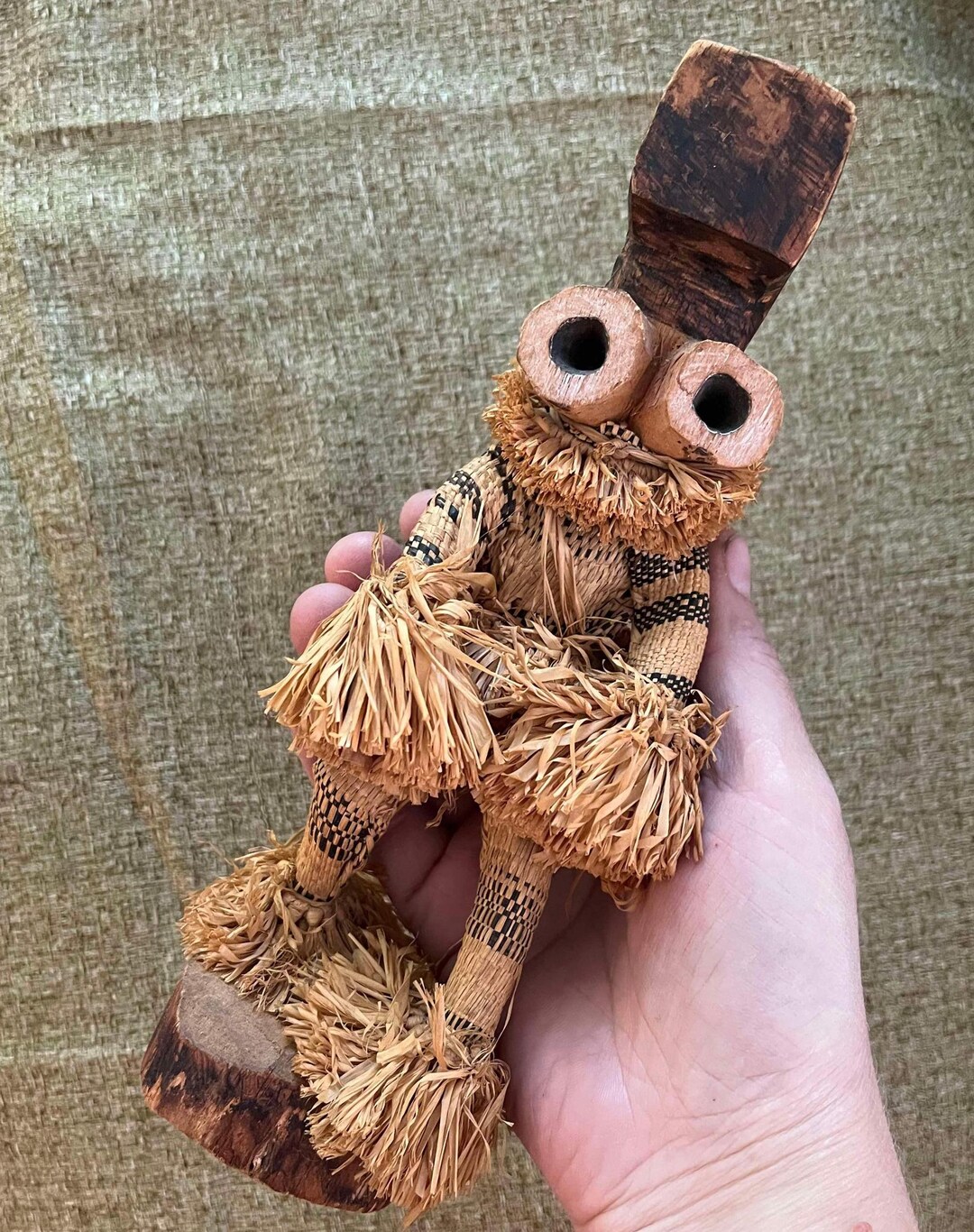 Congo Mungangji Spirit Dancer Doll, Wood, Raffia, African, Folk Art ...