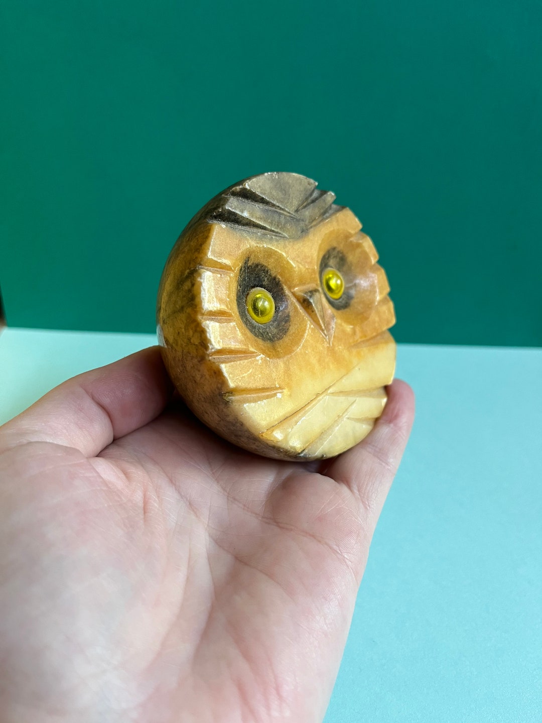 Carved Alabaster Owl Paper Weight Stone Bird Head Italy - Etsy