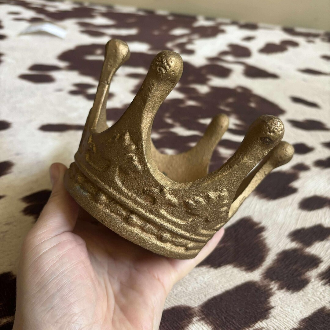 Heavy Cast Iron Crown Trinket Dish Bowl - Metal Gold King Crown - Table ...