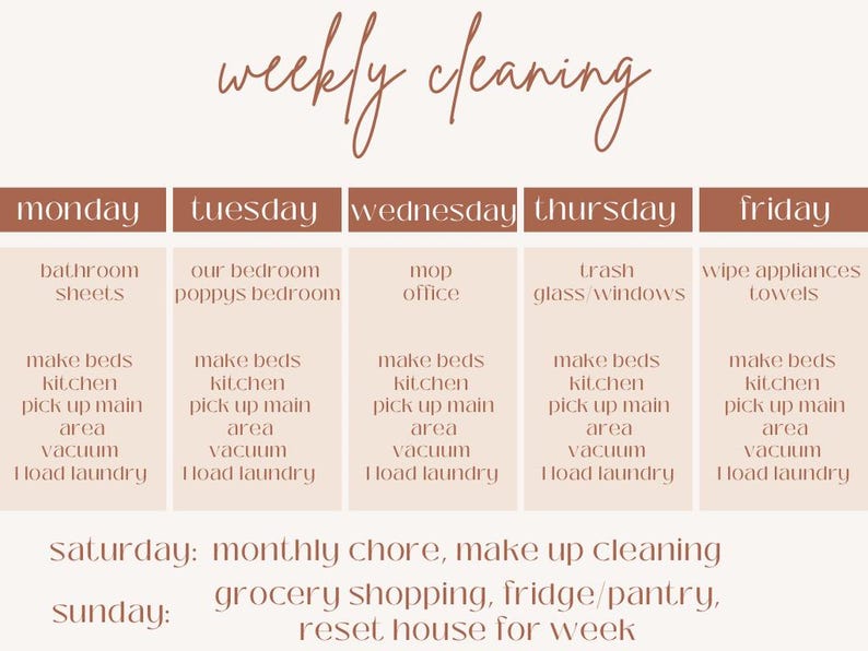 Cleaning Schedule & Daily Routine Charts Template - Etsy