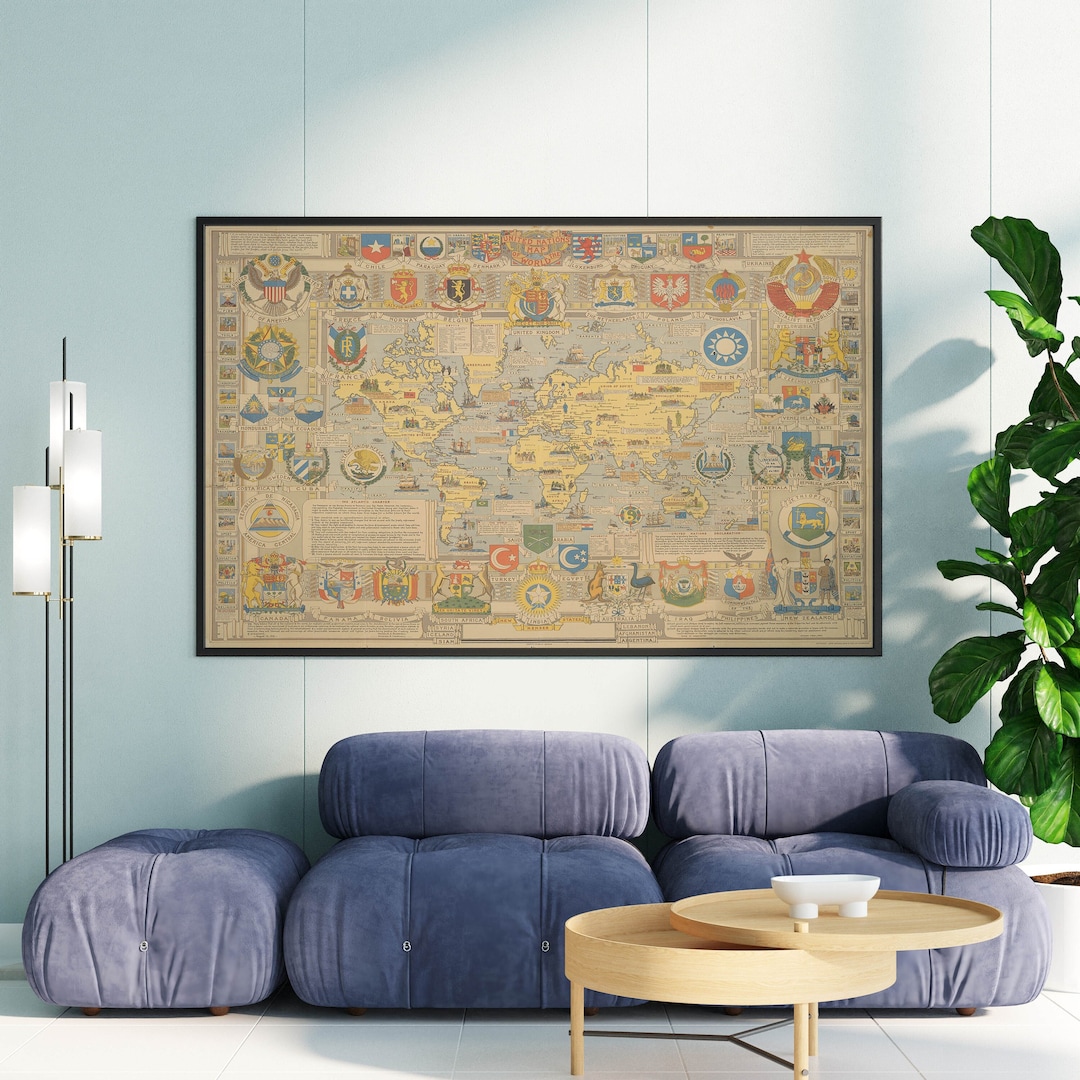 1948 United Nations Map of the World, 20th Century Antique Vintage Map ...