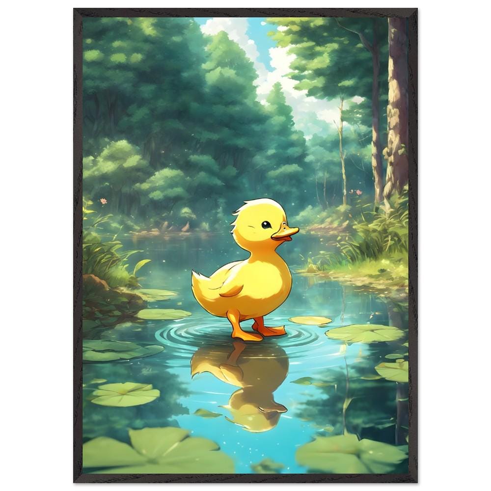 Duck in A Pond, Anime Style Art, Cartoon, Wall Decor, Framed Picture ...