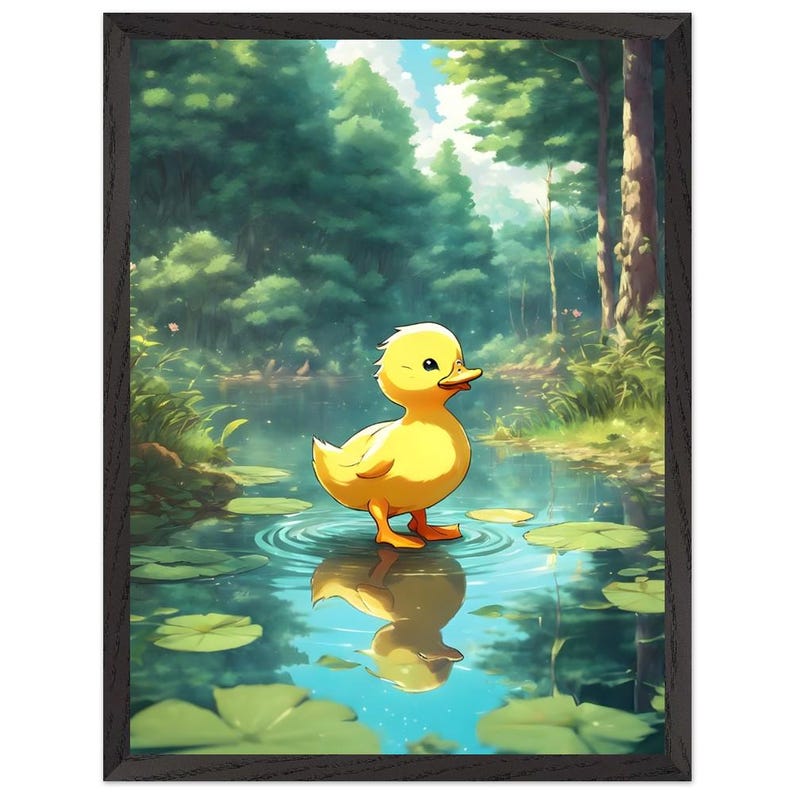 Duck in A Pond, Anime Style Art, Cartoon, Wall Decor, Framed Picture ...