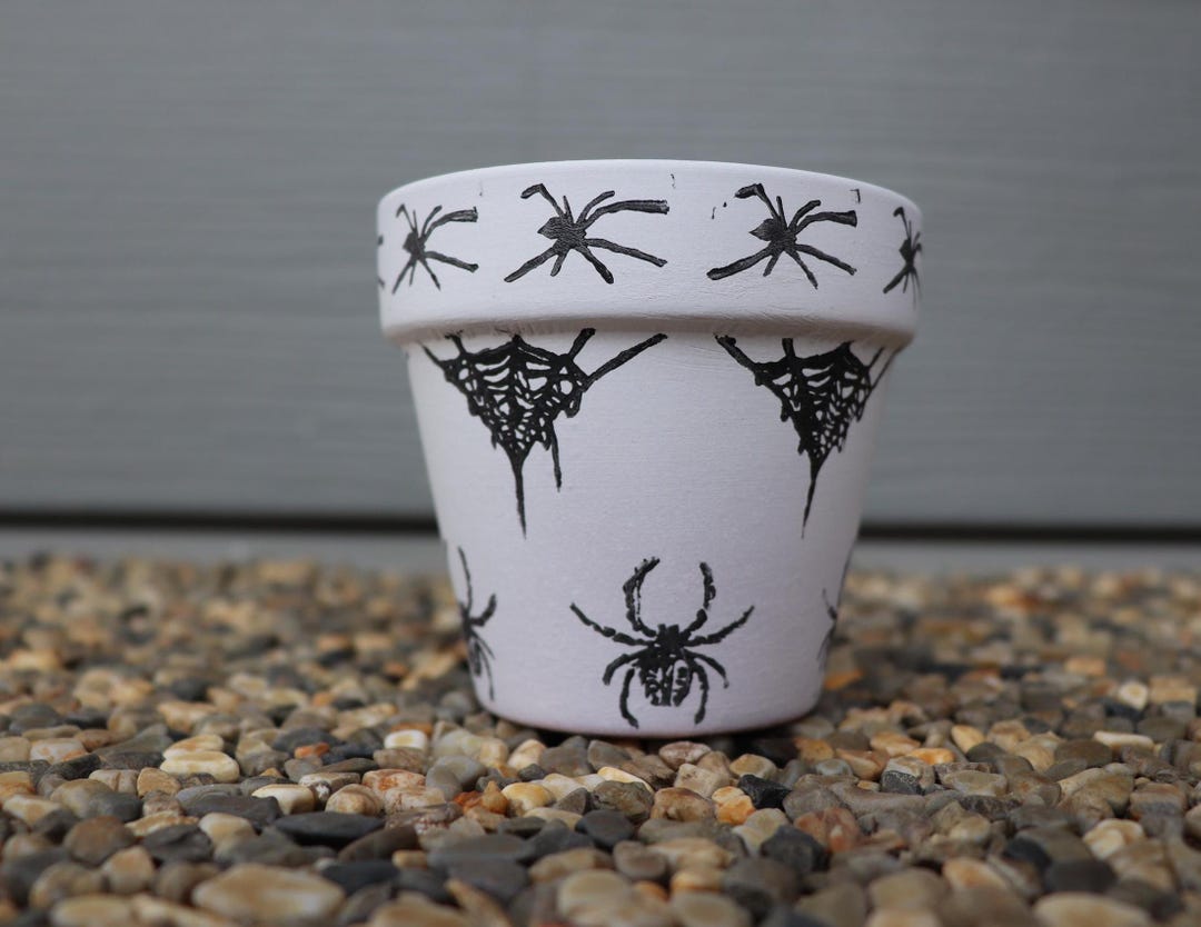 Spooky Halloween Spider Web Planter | White Flower Pot and Saucer ...