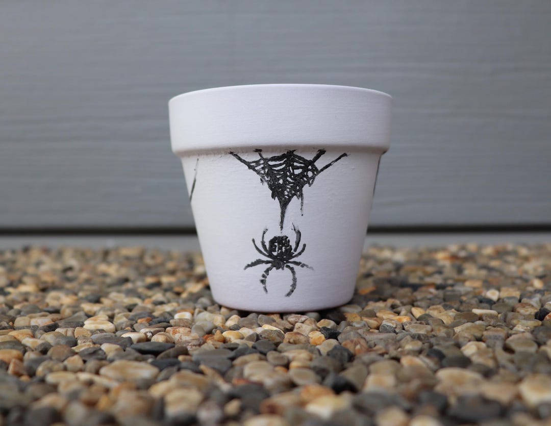 Spooky Halloween Spider Web Planter | White Flower Pot and Saucer ...