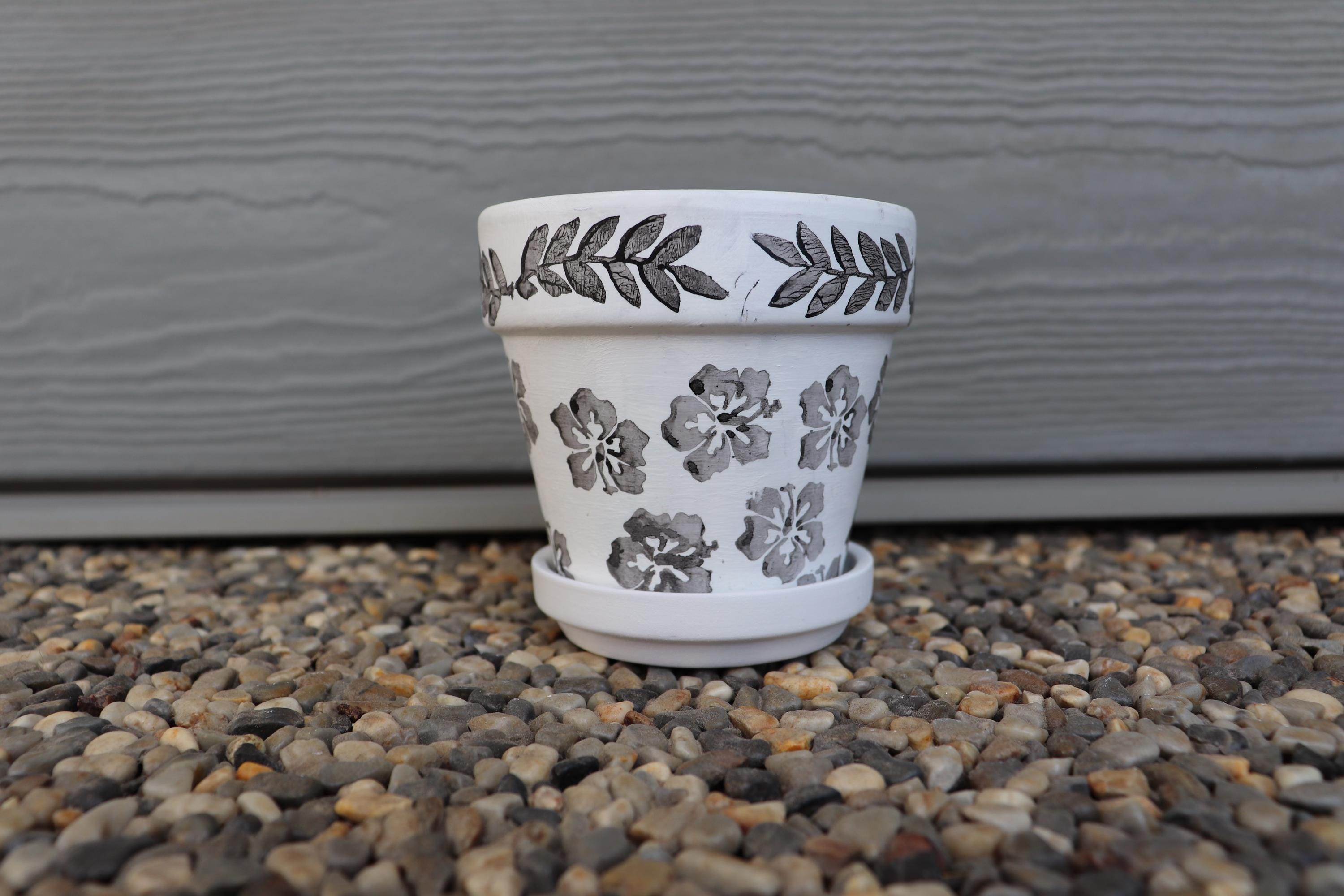 Two Cute Floral Planters | X2 White Flower Pots and Saucers | Ceramic ...