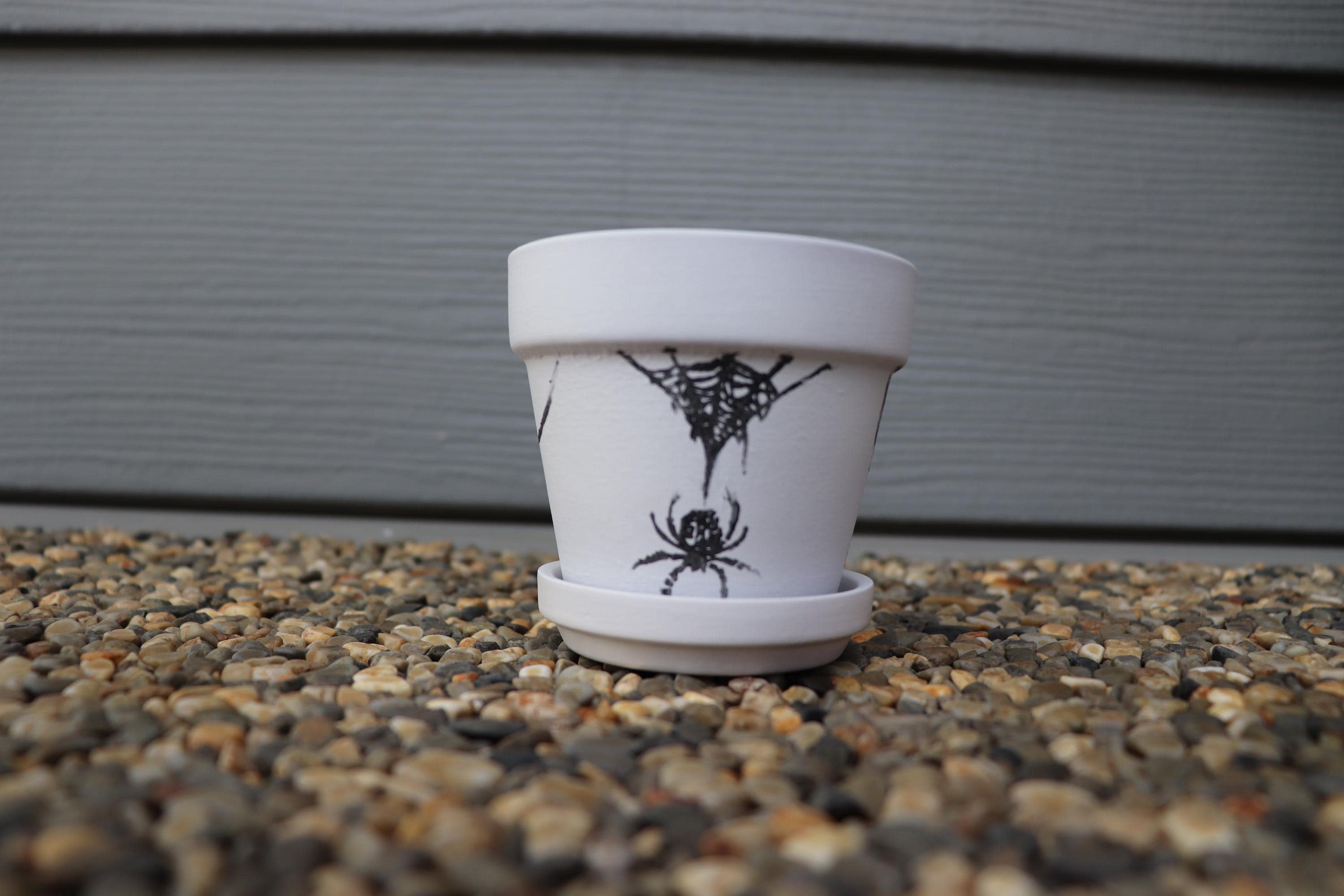 Spooky Halloween Spider Web Planter | White Flower Pot and Saucer ...
