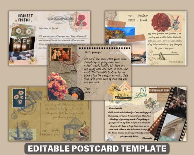 10 Editable Vintage Postcard Template for Canva | Effortless E ...